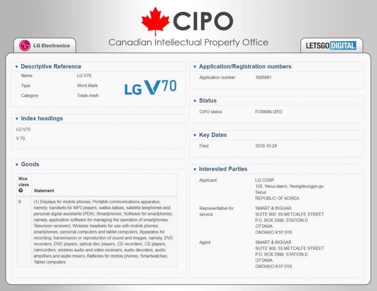 LG files trademark for V50, V60, V70, V80 and V90 smartphones ...