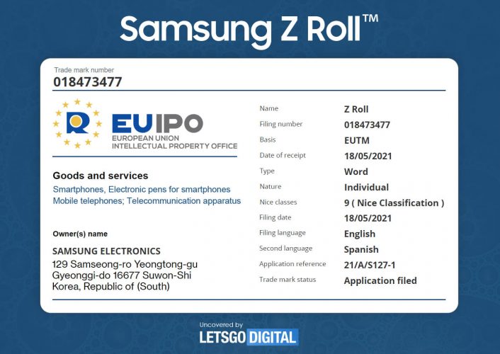 Samsung Galaxy Z Roll trademark unveiled | LetsGoDigital