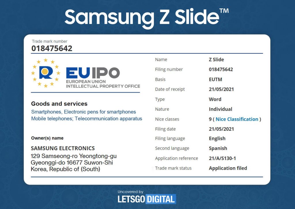 Samsung Galaxy Z Slide model name for slideable smartphone | LetsGoDigital